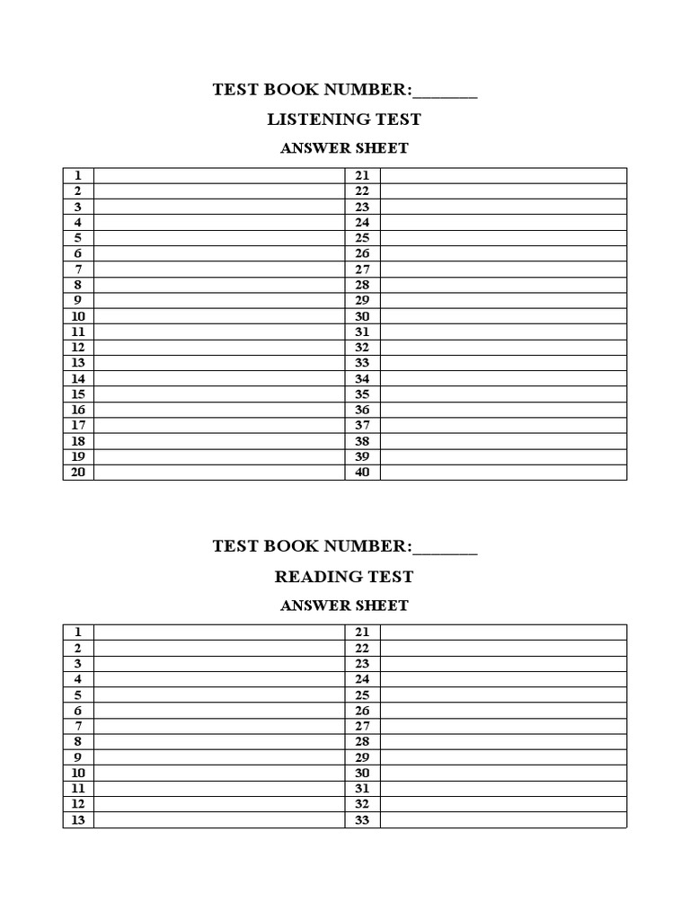 Listening Reading Answer Sheet | PDF