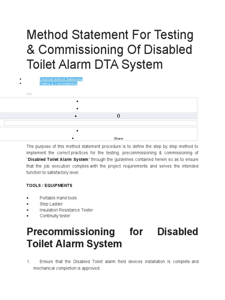 Method Statement For Testing & Commissioning of Disabled Toilet Alarm ...