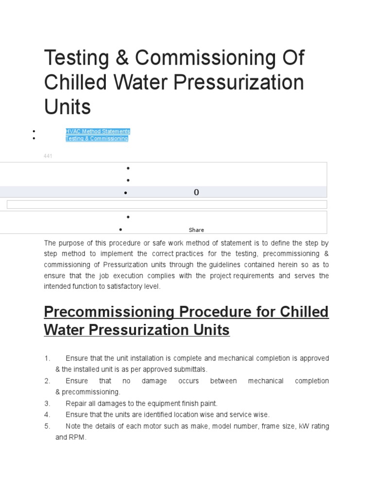 Testing & Commissioning of Chilled Water Pressurization Units | PDF