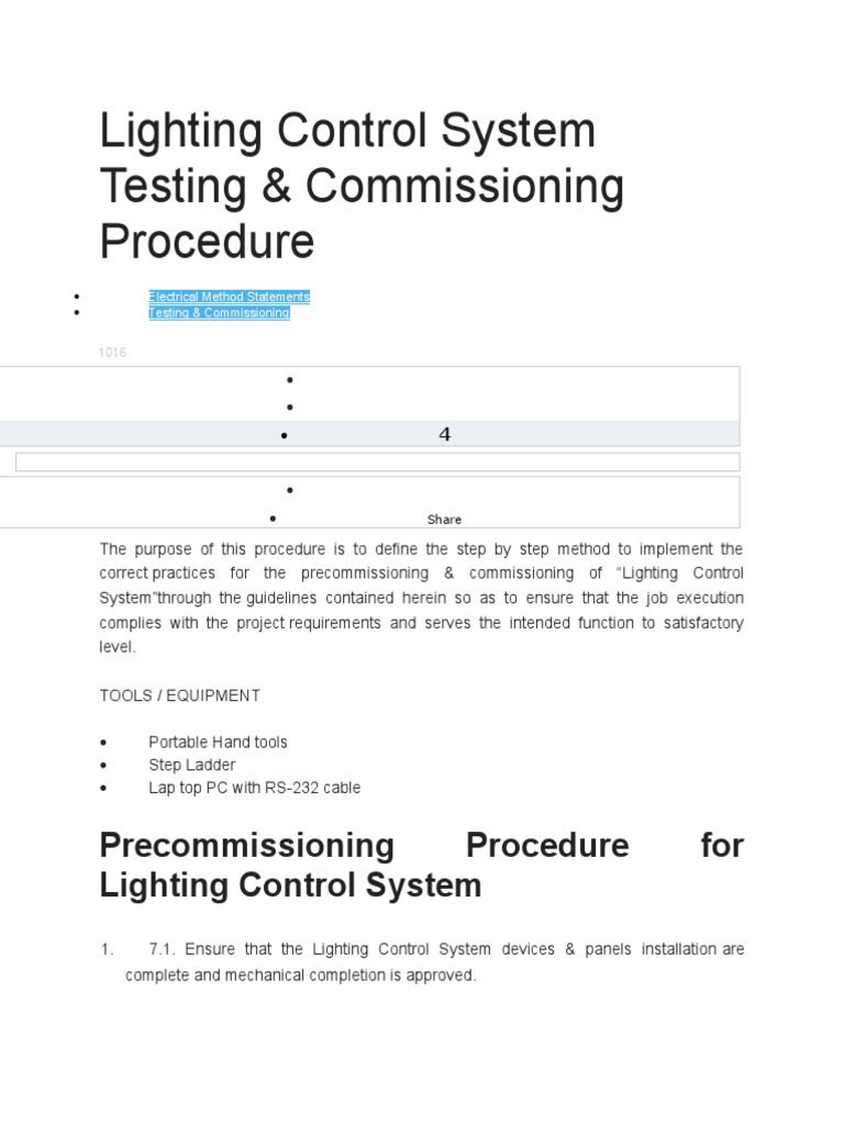 Lighting Control System Testing & Commissioning Procedure | PDF ...