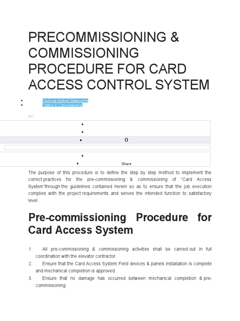 Precommissioning & Commissioning Procedure For Card Access Control ...