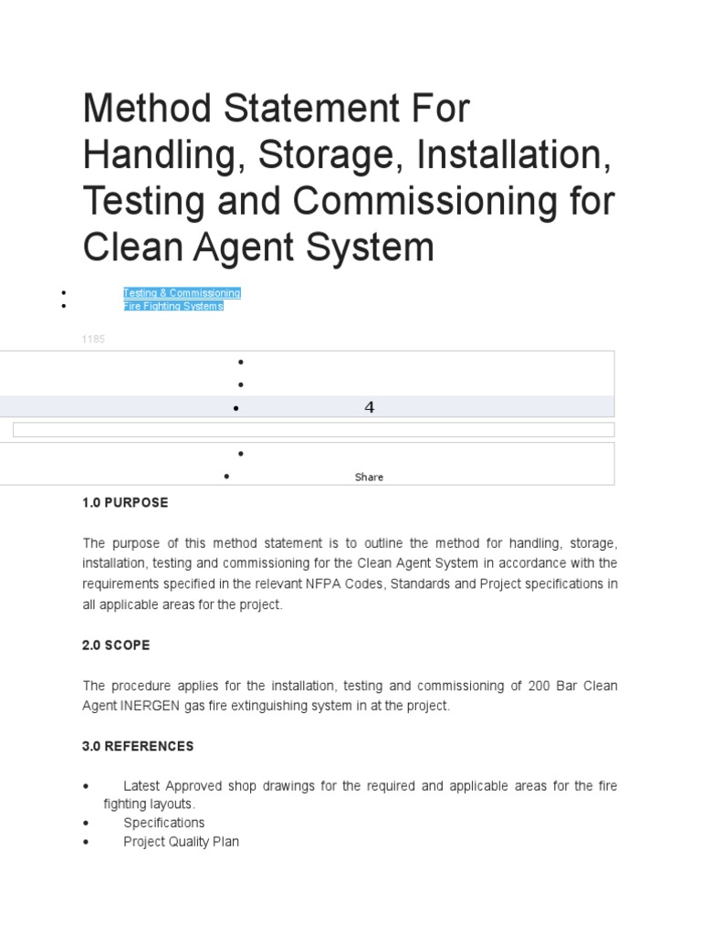 Method Statement For Handling Storage Installation Testing And