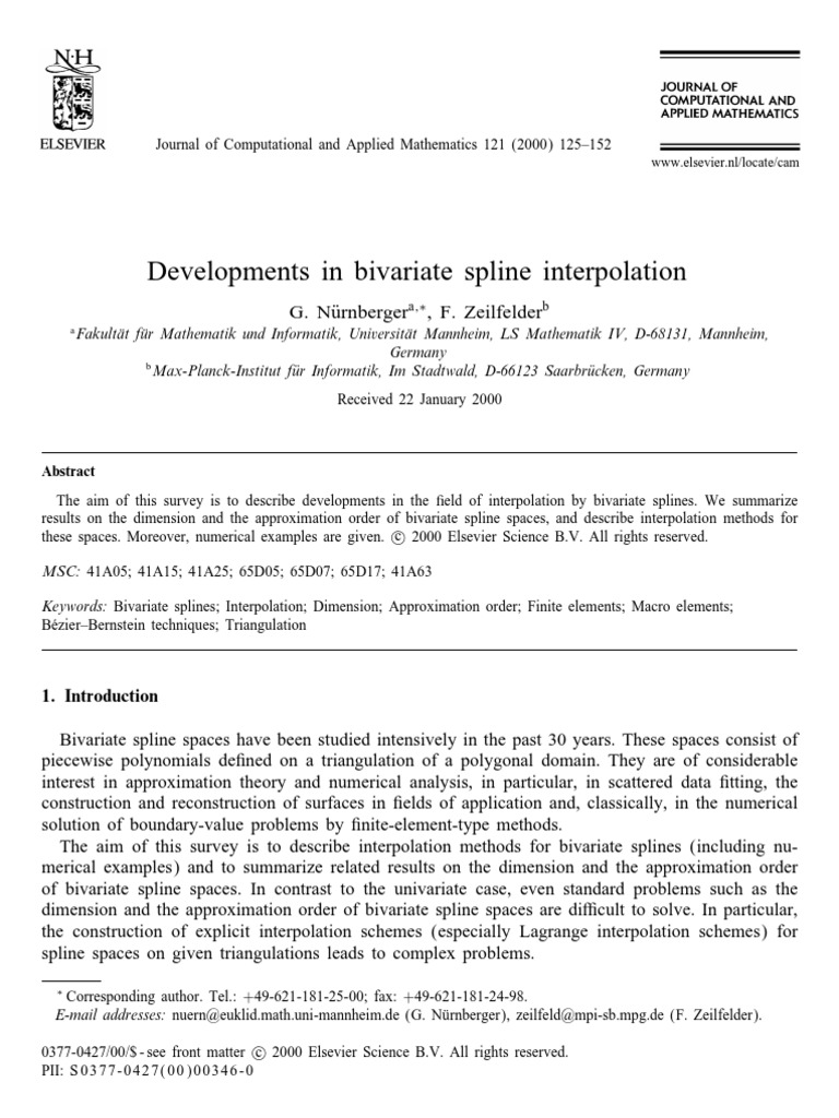 2000 Nurnberger And Zeilfelder Developments In Bivariate Spline