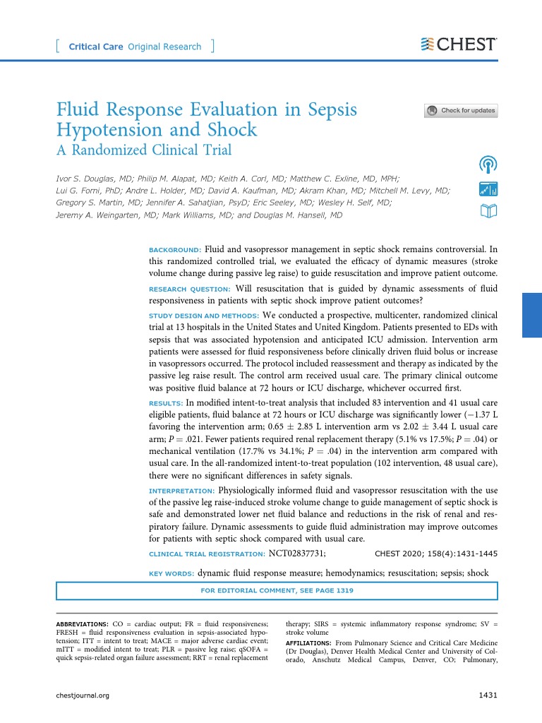 Fluid Response Evaluation in Sepsis Hypotension and Shock A Randomized ...