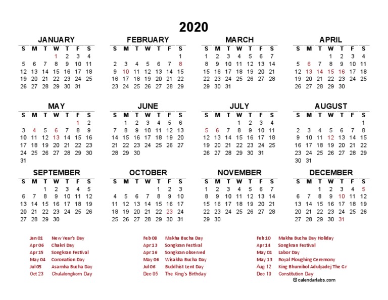 2020 Thailand Yearly Calendar Template Excel 14 | PDF | Traditions ...