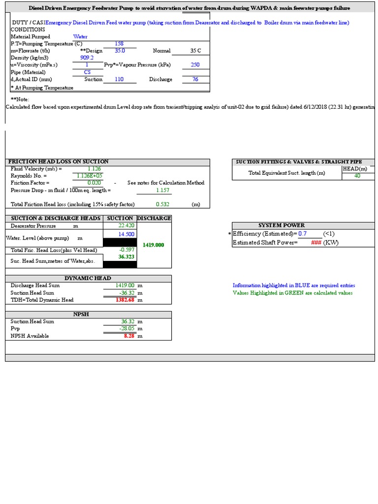 Power Calc. of Emergency FWP | PDF | Pump | Pipe (Fluid Conveyance)