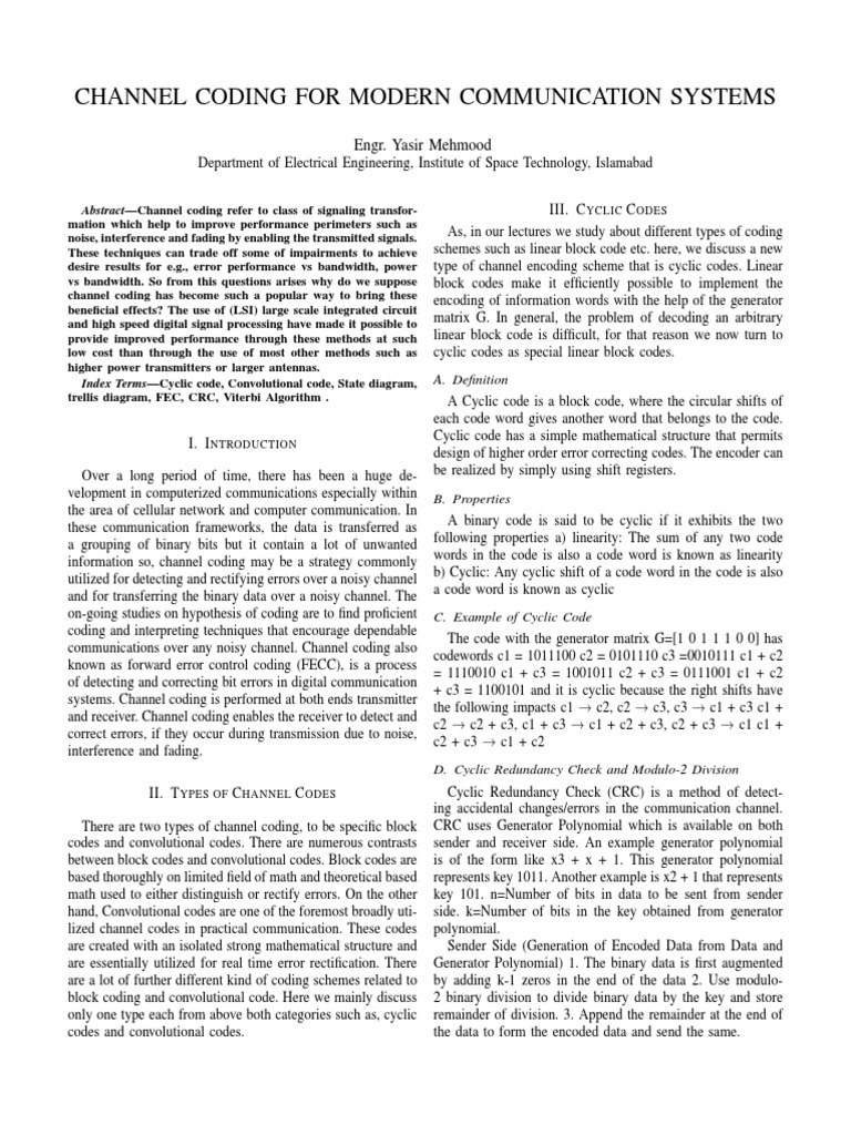Channel Coding in Digital Systems | PDF | Code | Information Age