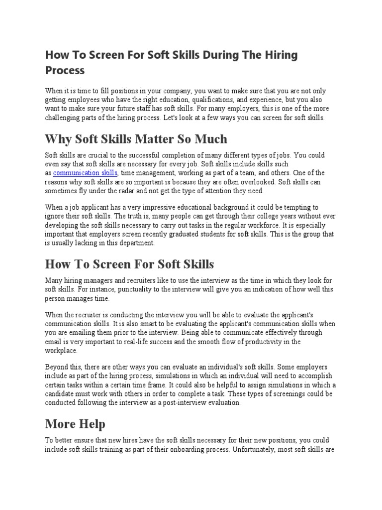 Hiring Managers' Guide to Soft Skills | PDF | Recruitment | Employment