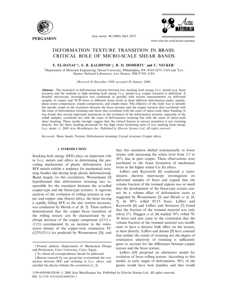 Deformation Texture Transition in Brass | PDF | Deformation ...
