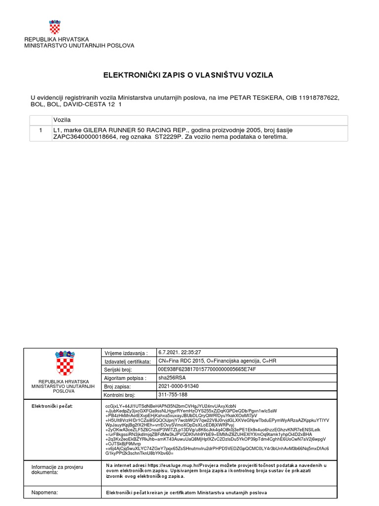Elektronički Zapis o Vlasništvu Vozila | PDF