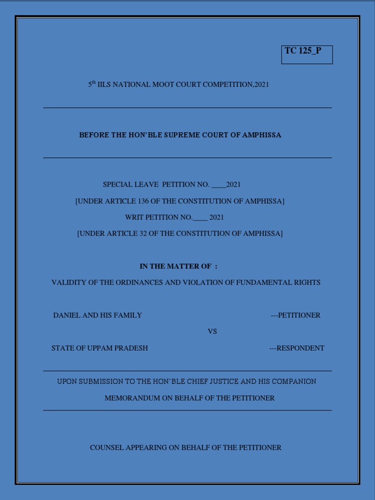 Petitioner Memorial for Moot Court 2021 | PDF