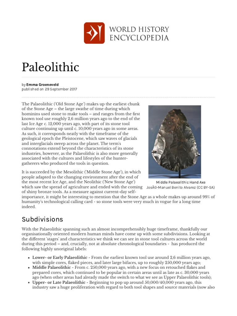 Paleolithic World History Encyclopedia Pdf Paleolithic Stone Age