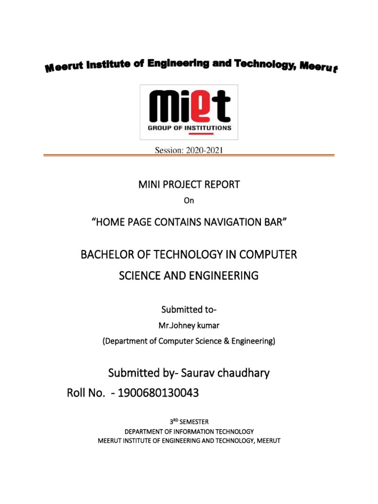 Bachelor of Technology in Computer Science and Engineering: Mini Project Report | PDF | Html ...