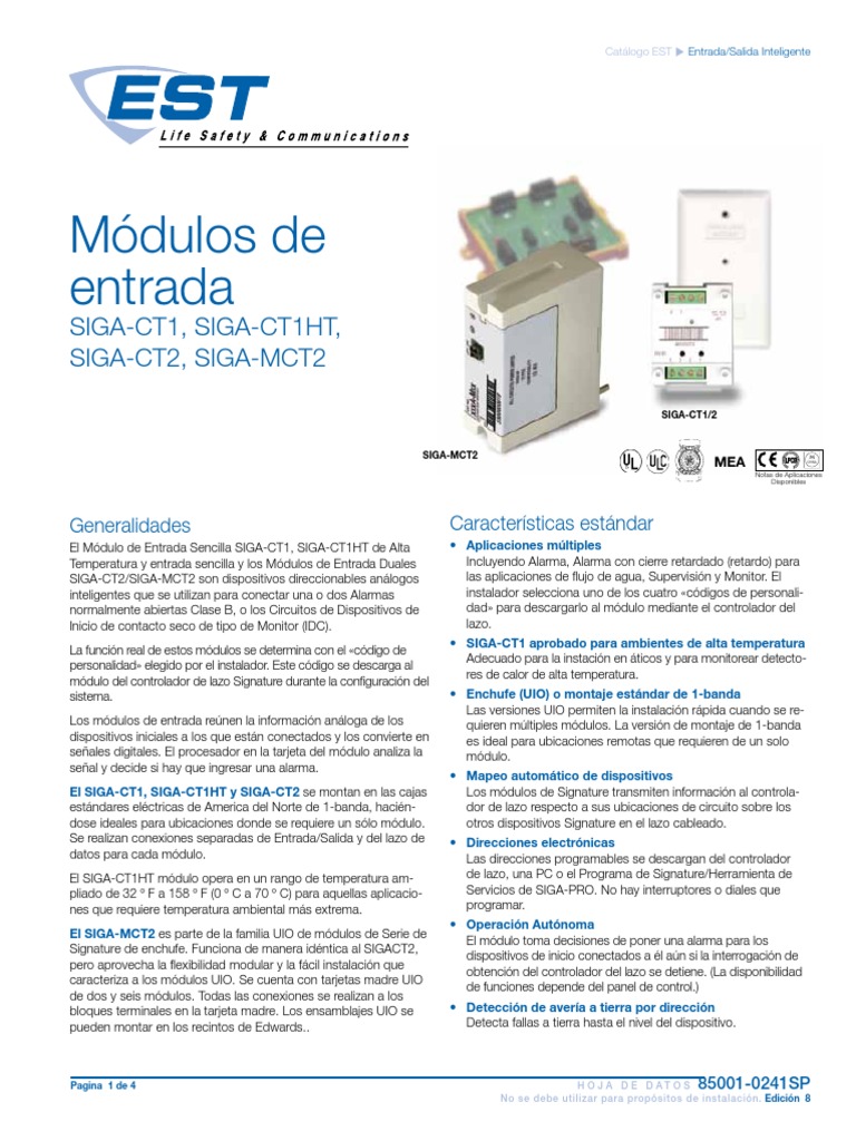 Catálogo EST u Entrada/Salida Inteligente Módulos de entrada SIGA-CT1 ...