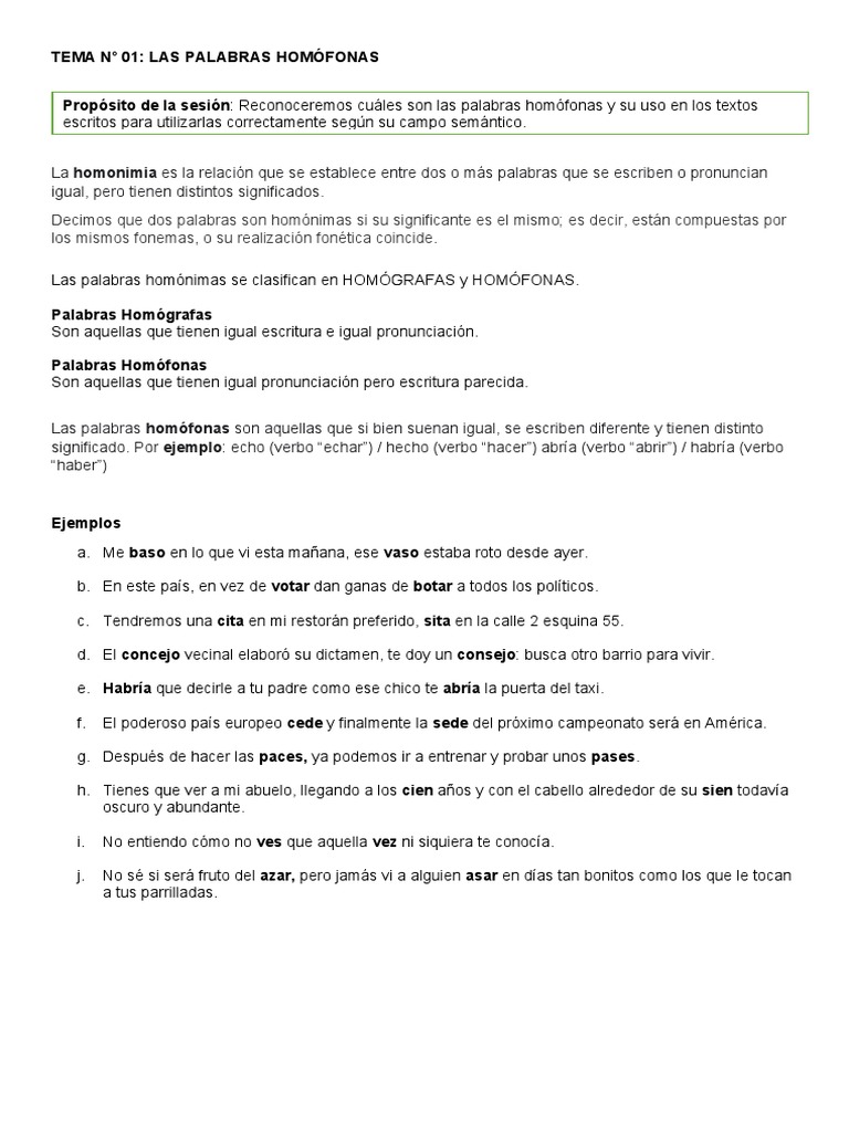 Tema Las Palabras Homofonas | PDF | Lingüística | Idiomas