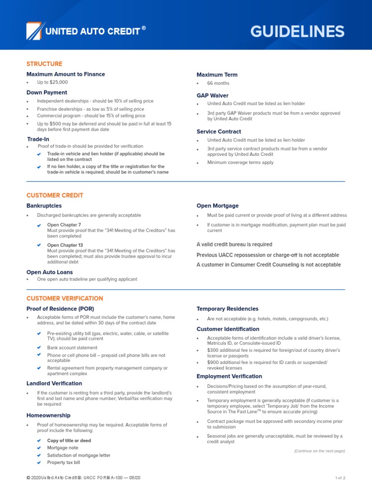 100 UACC Guidelines 08.2020 | PDF | Irs Tax Forms | Bankruptcy