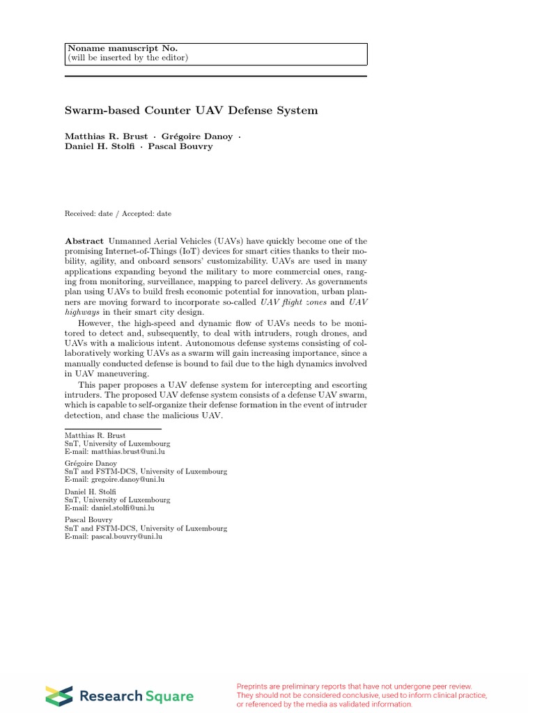 Swarm-Based Counter UAV Defense System | PDF | Unmanned Aerial Vehicle ...