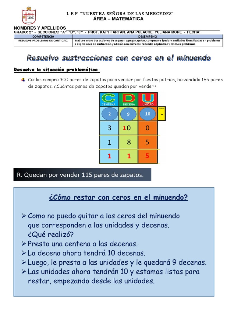 Hojas De Trabajo De Resta Con Ceros Enteros | Juegos Y Matemáticas