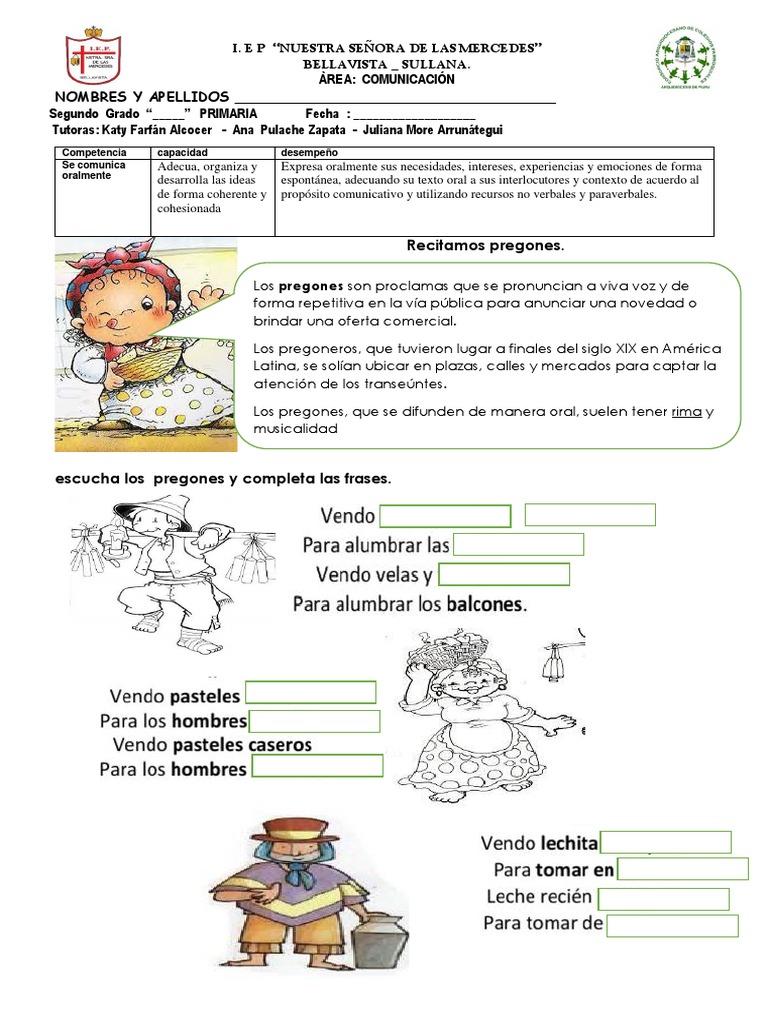 FICHA DE LOS PREGONES 2do Grado | PDF