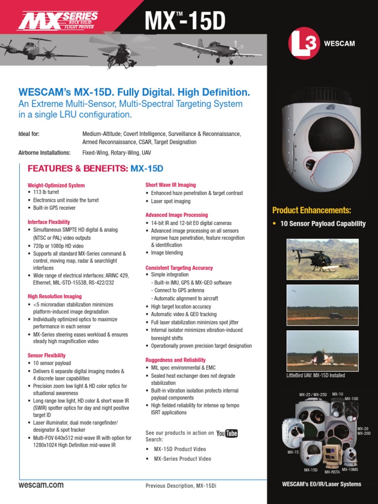WESCAM's MX-15D. Fully Digital. High Definition | PDF | Infrared | Laser