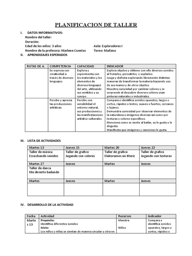 Planificacion de Taller | PDF | Pinturas | Entretenimiento (general)