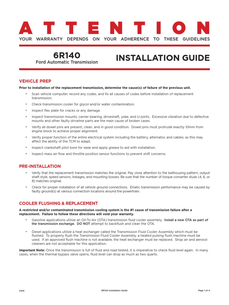 Attention: 6R140 Installation Guide | PDF | Transmission (Mechanics ...