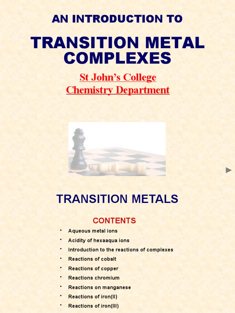 Transition Metal Complexes | PDF | Hydroxide | Hydrolysis