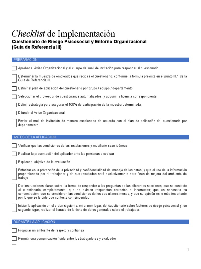 Checklist de Implementación NOM 035 | PDF | Cuestionario | Science