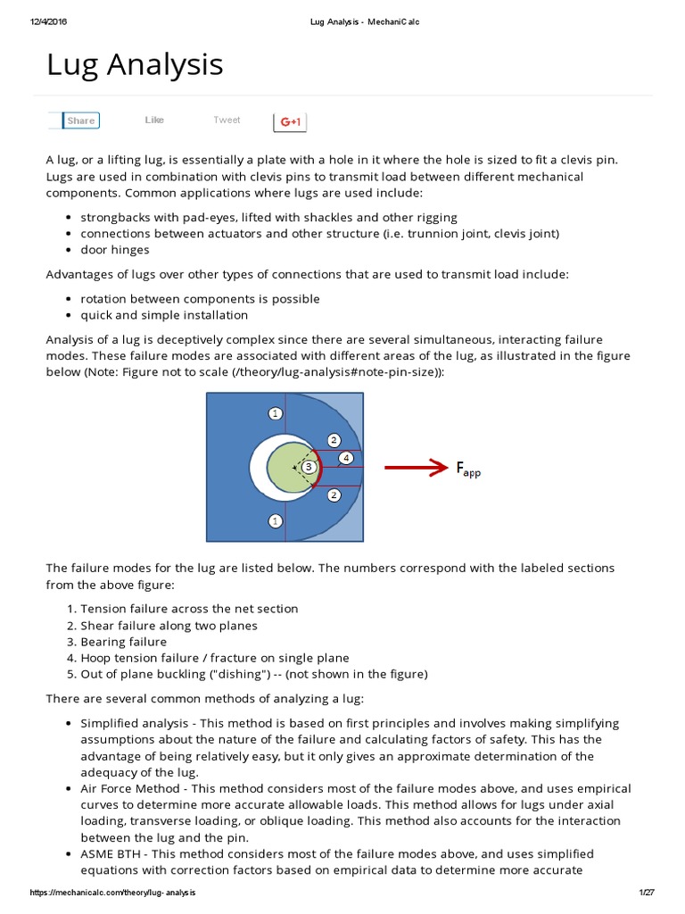 Lug Analysis - MechaniCalc | Download Free PDF | Bending | Strength Of ...
