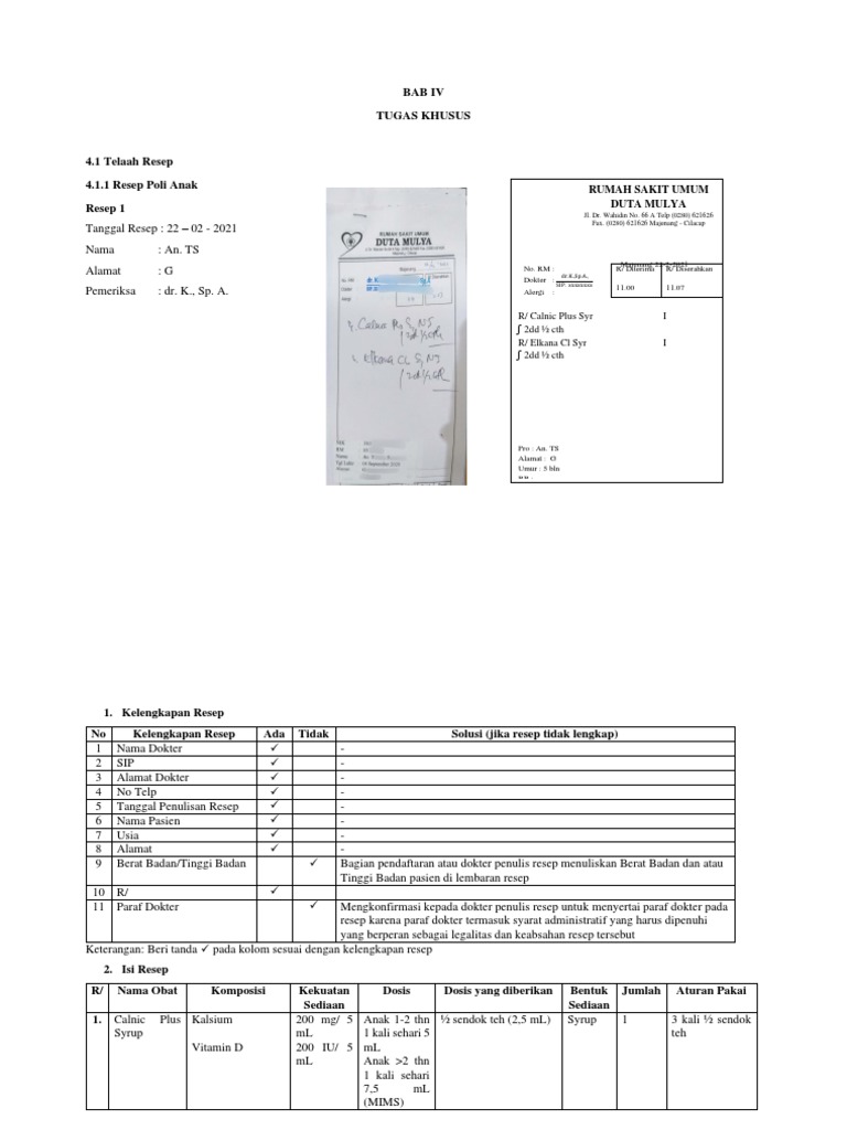 Telaah Resep Obat Anak di RS Duta Mulya | PDF