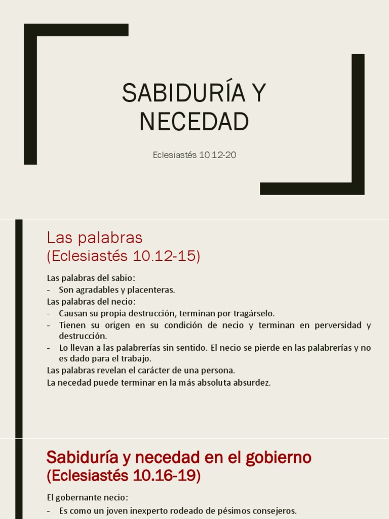 Sabiduría y Necedad | PDF
