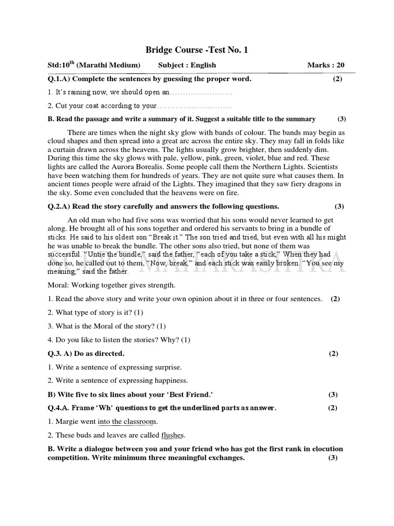 Bridge Course - Test No. 1 | Download Free PDF | Aurora