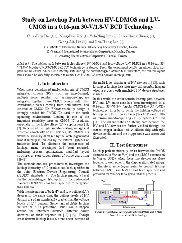 Study on Latchup Path between HV-LDMOS and LV-CMOS in a 0.16-μm 30-V/1. ...