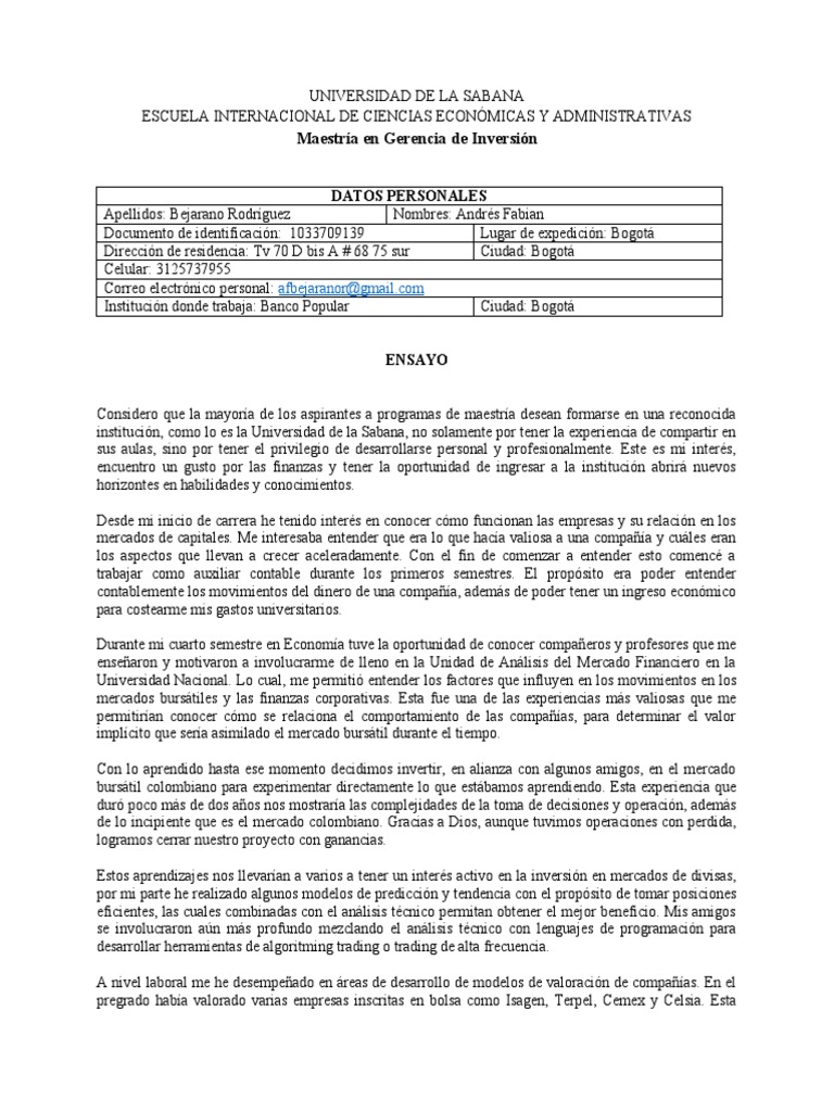 Ensayo Admision | PDF | Bolsa | Análisis técnico