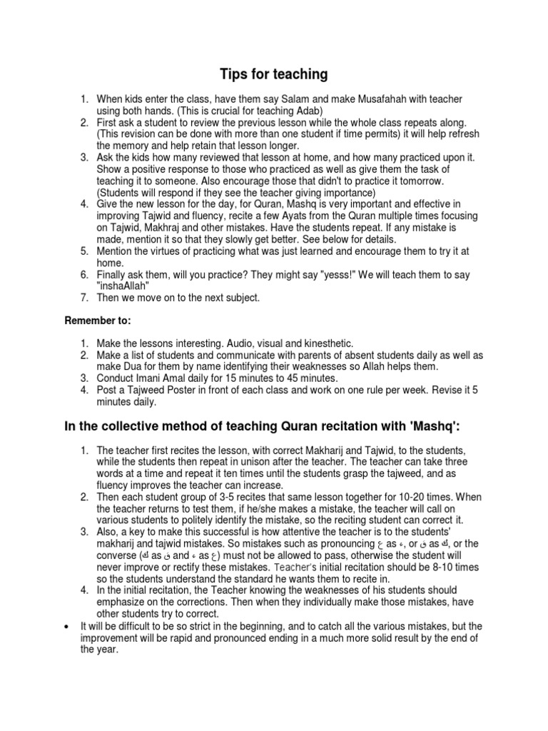 Tips For Teaching Maktab | PDF | Teachers | Applied Psychology