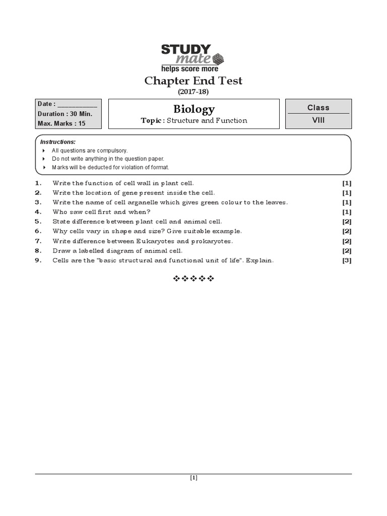 Plant and Animal Cell Structure Quiz | PDF | Eukaryotes | Cell (Biology)