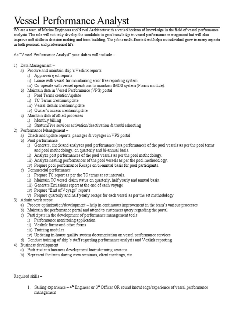 Operations - Vessel Performance Analyst | PDF | Analytics | Computing