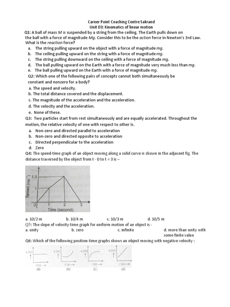 Test 01 Kinematics of Motion | PDF | Acceleration | Force