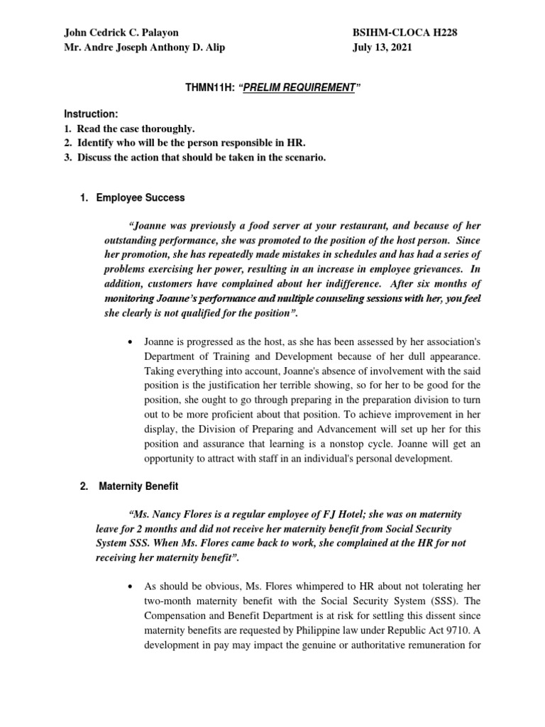 John Cedrick C. Palayon Bsihm-Cloca H228 Mr. Andre Joseph Anthony D ...