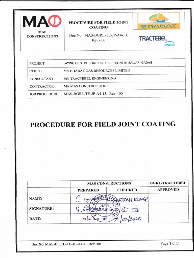 Field Joint Coating Procedure for 3LPE Pipe | PDF | Pipe (Fluid ...