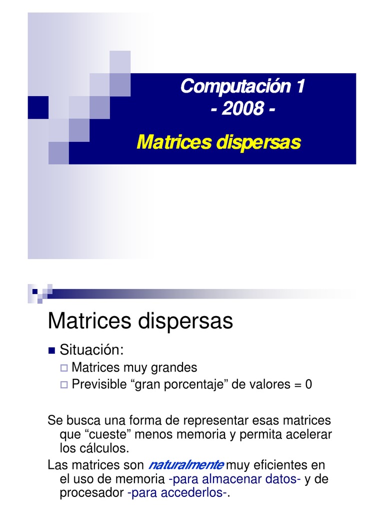 Matrices Dispersas | PDF | Matriz (Matemáticas) | Estructura de datos de matriz