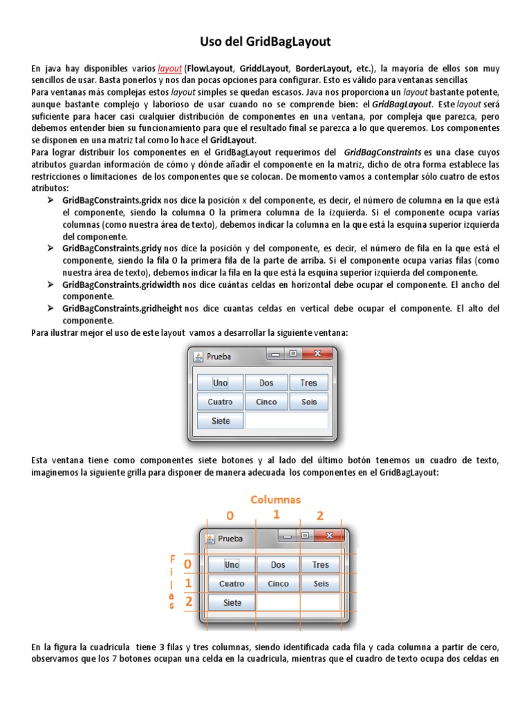 Uso Del GridBagLayout | PDF | Ventana (informática) | Matriz (Matemáticas)