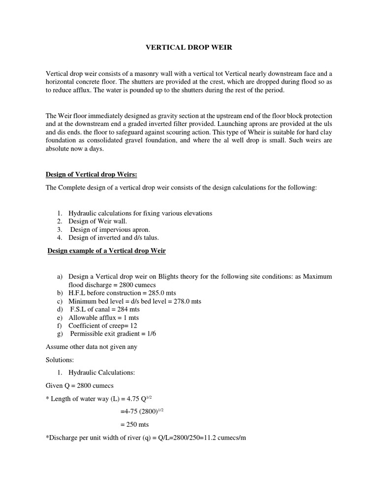 Vertical Drop Weir | PDF | Fluid Mechanics | Bodies Of Water