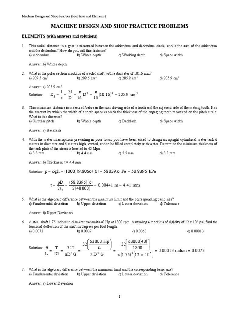 MACHIINE DESIGN AND SHOP PRACTICE WITH ANSWER (Problems and Elements ...