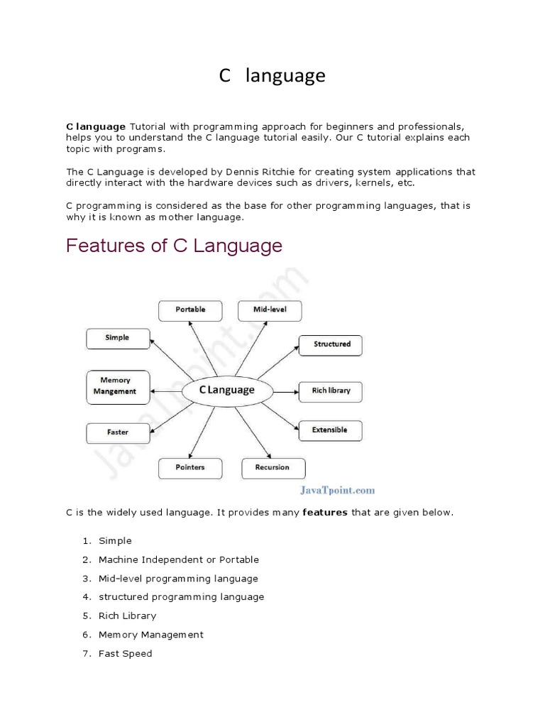 Features of C Language | PDF | C (Programming Language) | Library (Computing)