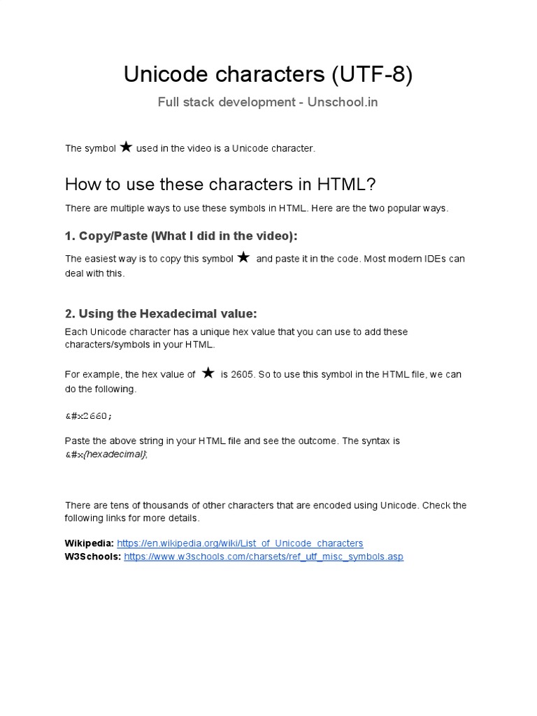 Unicode Characters UTF-8 Lyst2441 | PDF