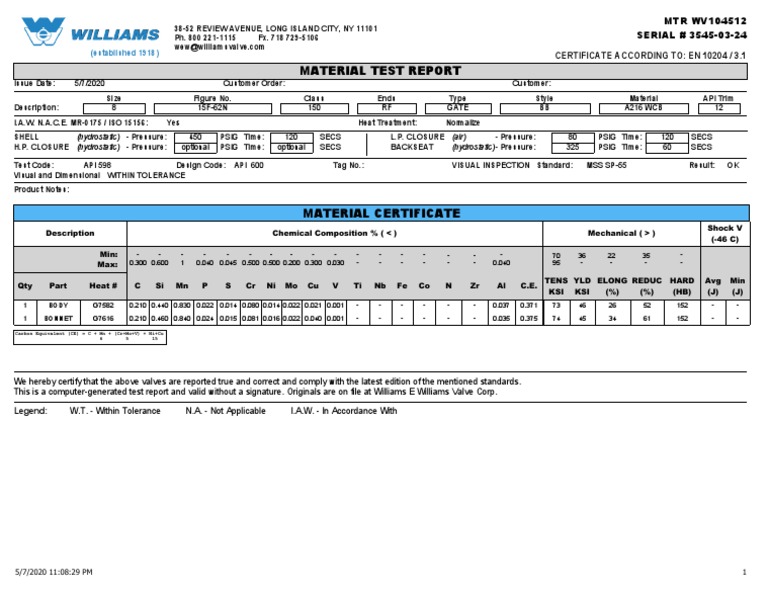Material Test Report: (Established 1918) | Download Free PDF ...