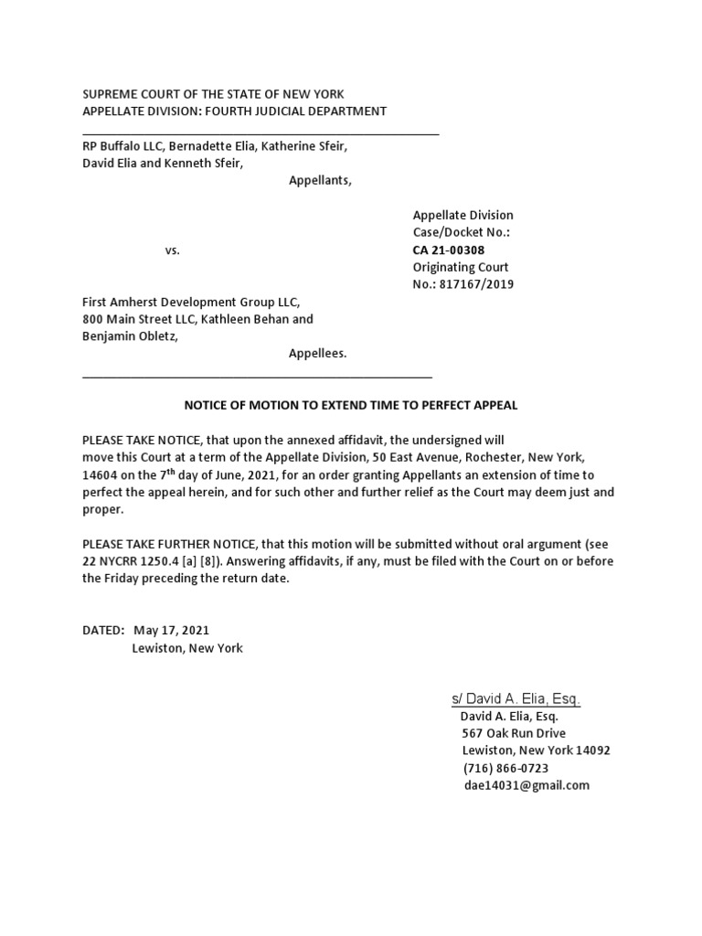 Notice of Motion To Extend Time To Perfect Appeal | PDF