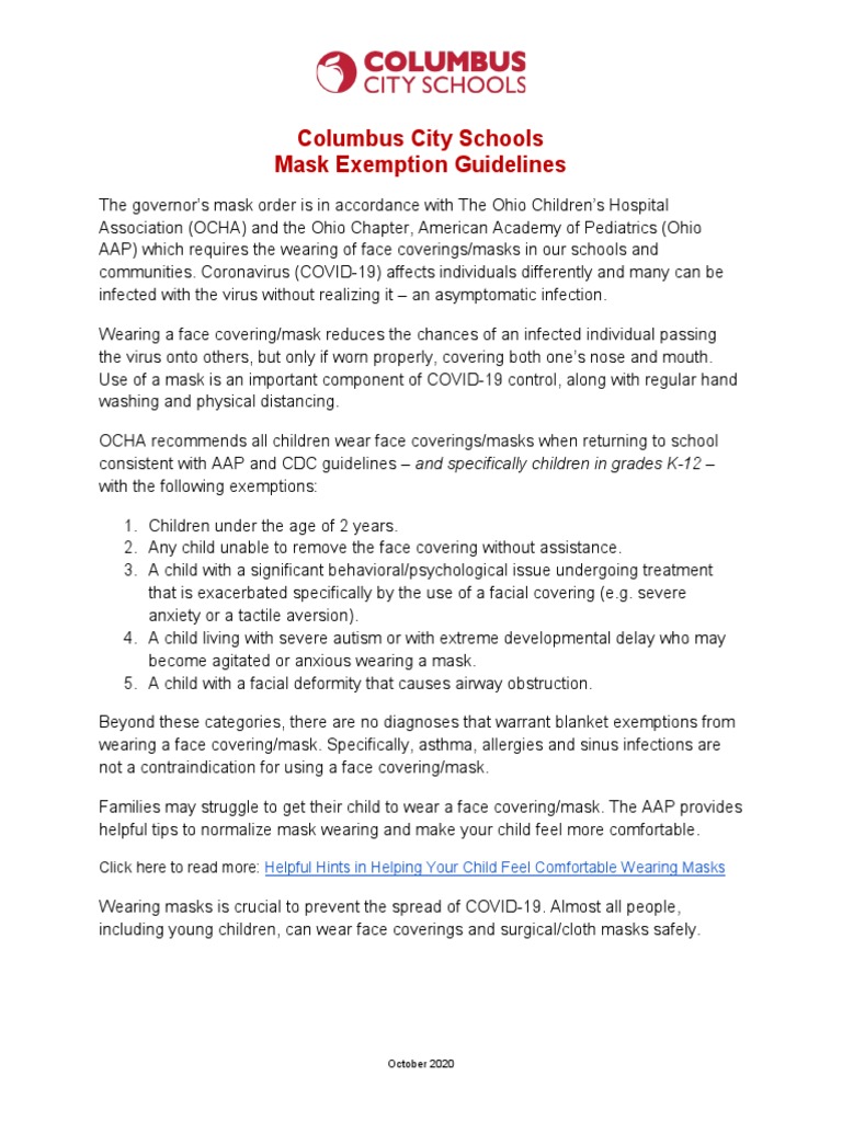 Mask Exemption Guideline - Form | PDF | Public Health | Health Care