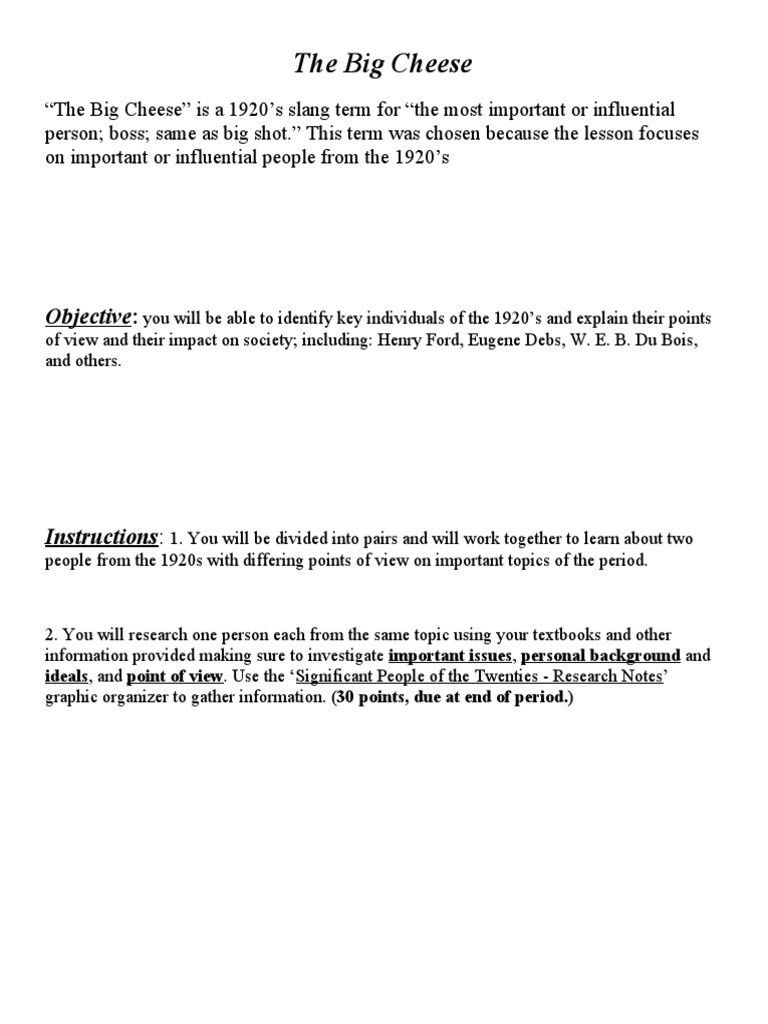Understanding "Big Cheese" Slang 1920s | PDF | Social Science